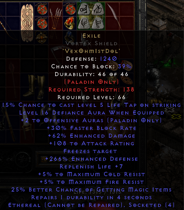 Godly Eth Vortex Exile 16aura/266ed/62ed/108ar - Topic - d2jsp